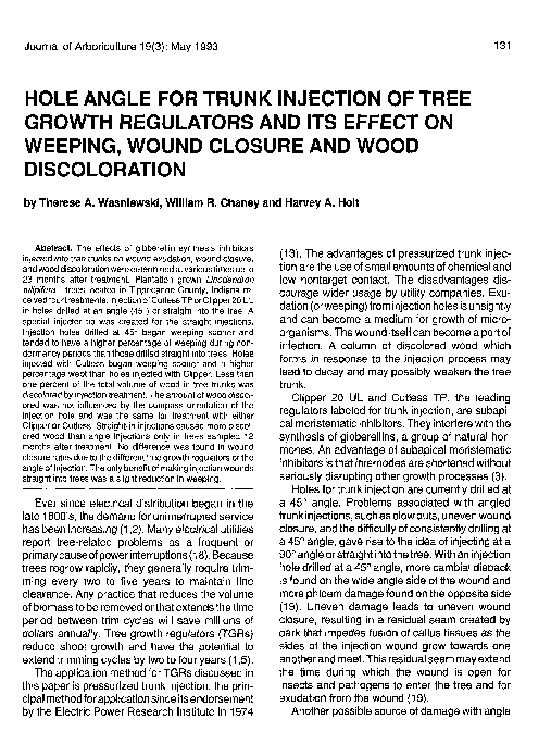 (PDF) HOLE ANGLE FOR TRUNK INJECTION OF TREE GROWTH REGULATORS AND ITS ...