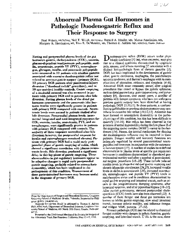 (PDF) Abnormal plasma gut hormones in pathologic duodenogastric reflux ...