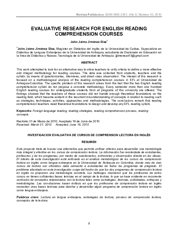(PDF) Evaluative research for english reading comprehension courses