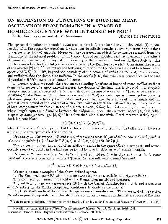 (PDF) On extension of functions of bounded mean oscillation from domains in a space of ...