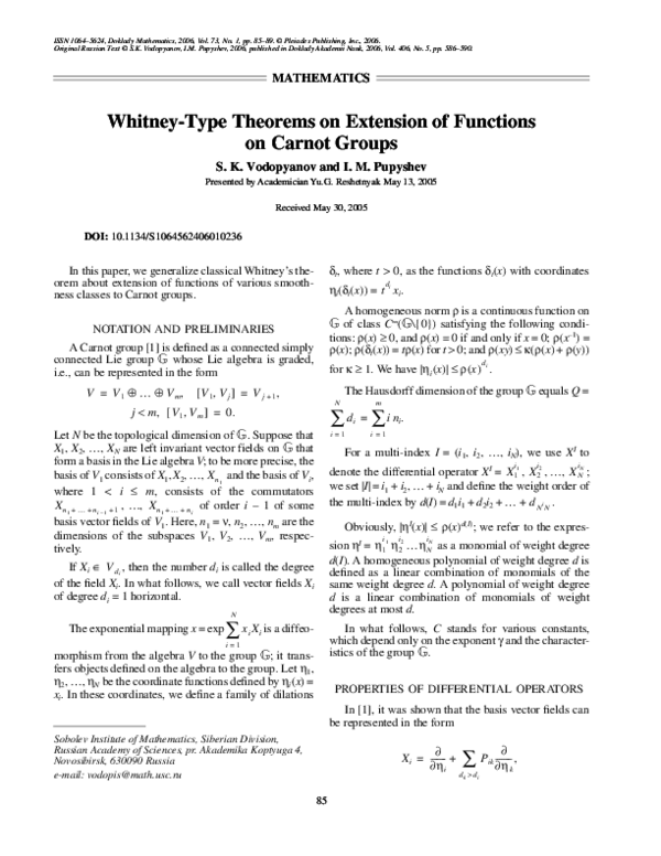 (PDF) Whitney-type theorems on extension of functions on Carnot groups