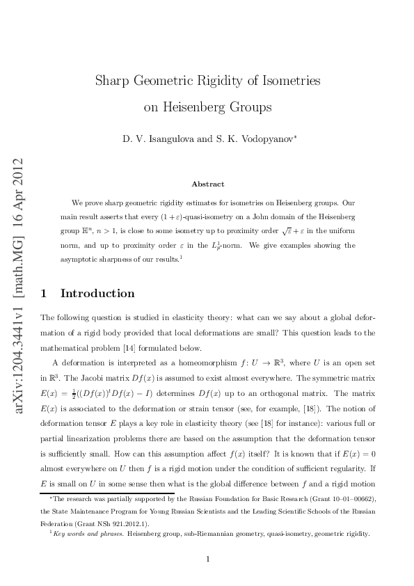 (PDF) Sharp geometric rigidity of isometries on Heisenberg groups ...