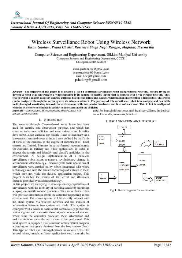 (PDF) Wireless Surveillance Robot using Wireless Network