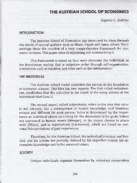 (PDF) The Austrian School of Economics Framework | Eugenio Andrieu ...