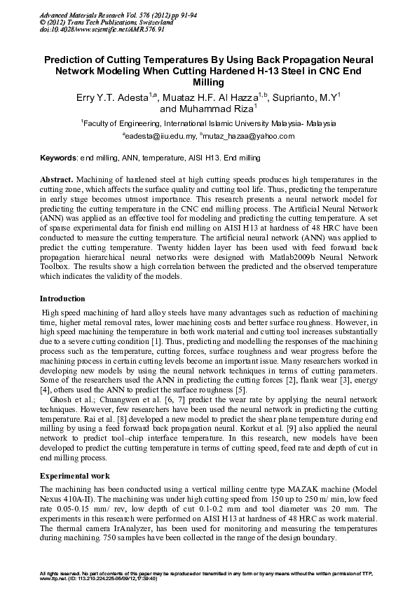 Pdf Prediction Of Cutting Temperatures By Using Back Propagation Neural Network Modeling When