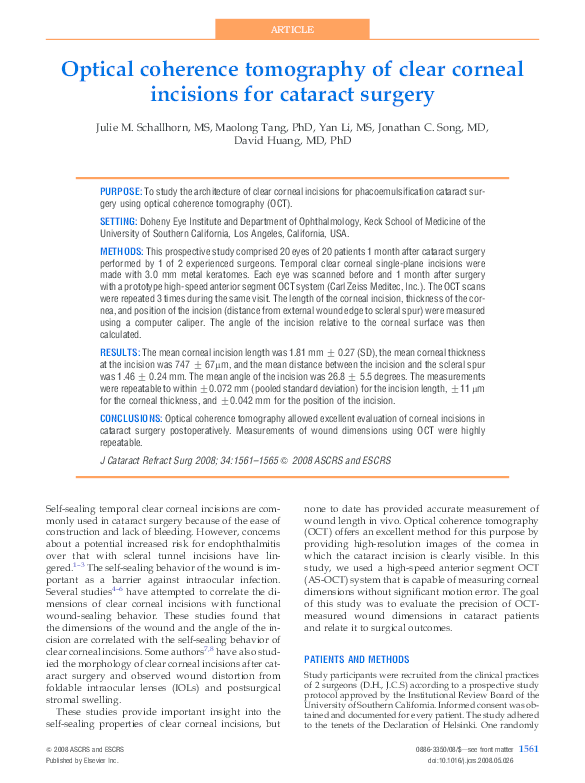 (PDF) Optical coherence tomography of clear corneal incisions for ...
