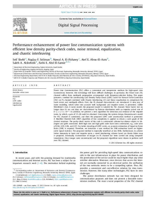 Pdf Performance Enhancement Of Power Line Communication Systems With Efficient Low Density 