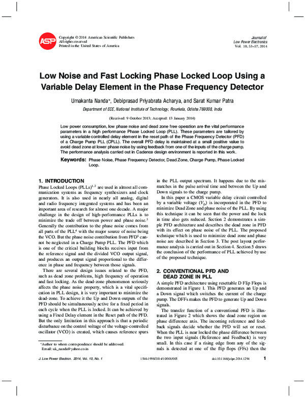 Pdf Low Noise And Fast Locking Phase Locked Loop Using A Variable