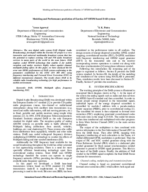 (PDF) Modeling and Performance prediction of Eureka-147 OFDM based DAB system