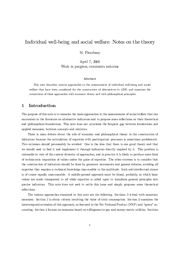 (PDF) Individual well-being and social welfare: Notes on the theory