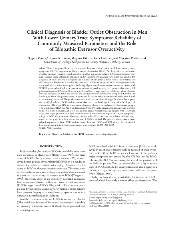 Clinical diagnosis of bladder outlet obstruction in men with lower ...