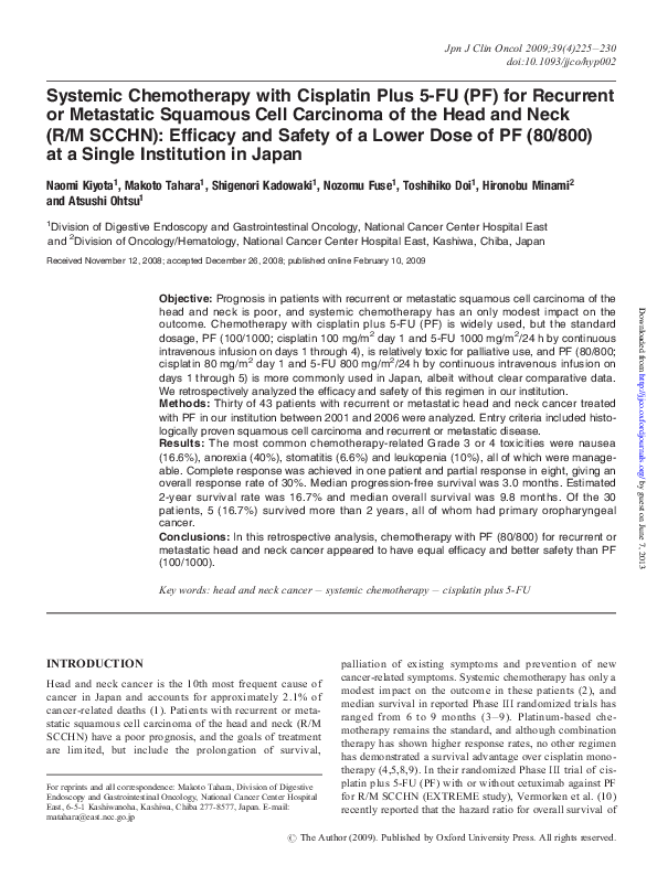 (PDF) Systemic Chemotherapy with Cisplatin Plus 5-FU (PF) for Recurrent ...