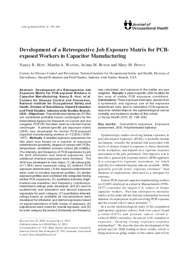 (PDF) Development of a Retrospective Job Exposure Matrix for PCB ...