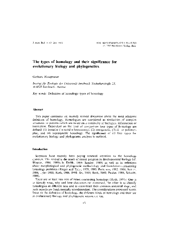 (PDF) The types of homology and their significance for evolutionary ...