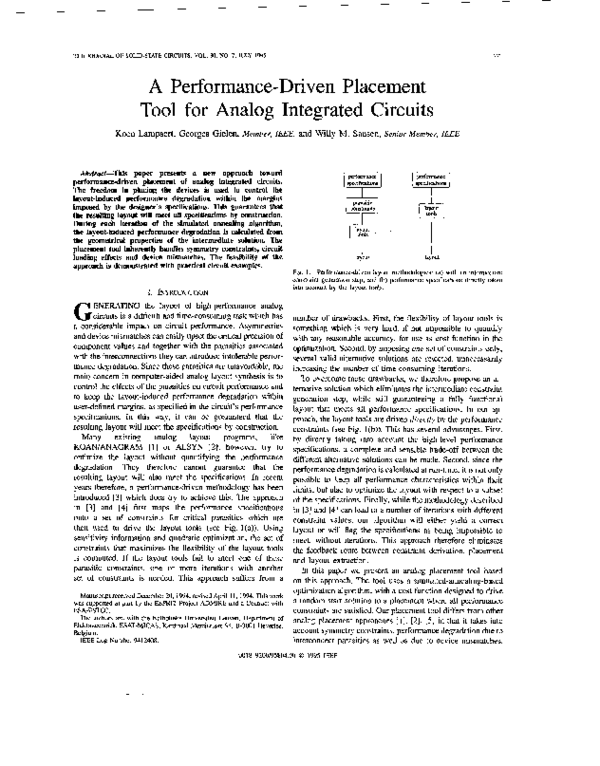 (PDF) A performance-driven placement tool for analog integrated circuits