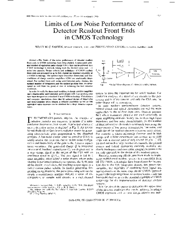 Pdf Limits Of Low Noise Performance Of Detector Readout Front Ends In