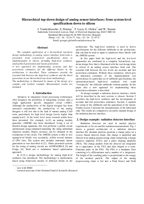 Pdf Hierarchical Top Down Design Of Analog Sensor Interfaces From System Level Specifications