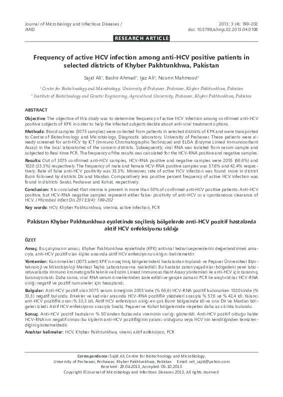(PDF) Frequency of active HCV infection among anti-HCV positive ...