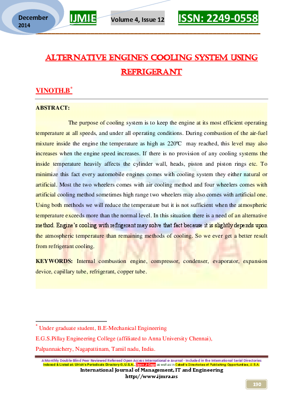 (PDF) alternative engines cooling system using refrigerant