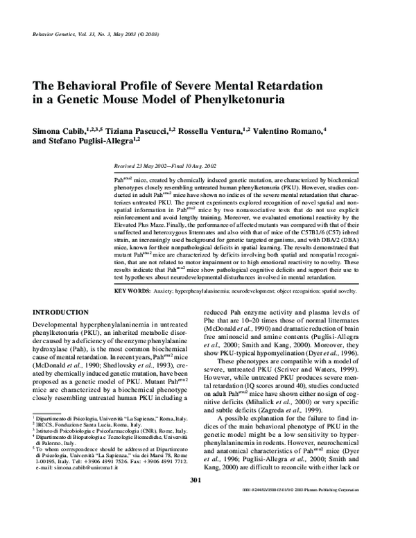 (PDF) The behavioral profile of severe mental retardation in a genetic ...