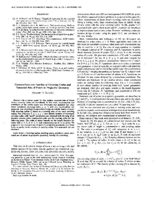 (PDF) Constructions and families of covering codes and saturated sets ...
