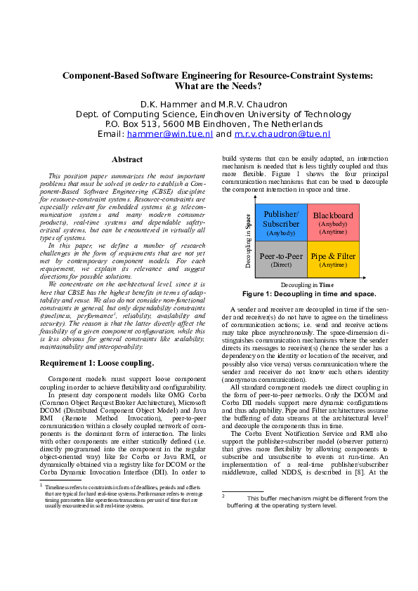 Doc Component Based Software Engineering For Resource Constraint Systems What Are The Needs