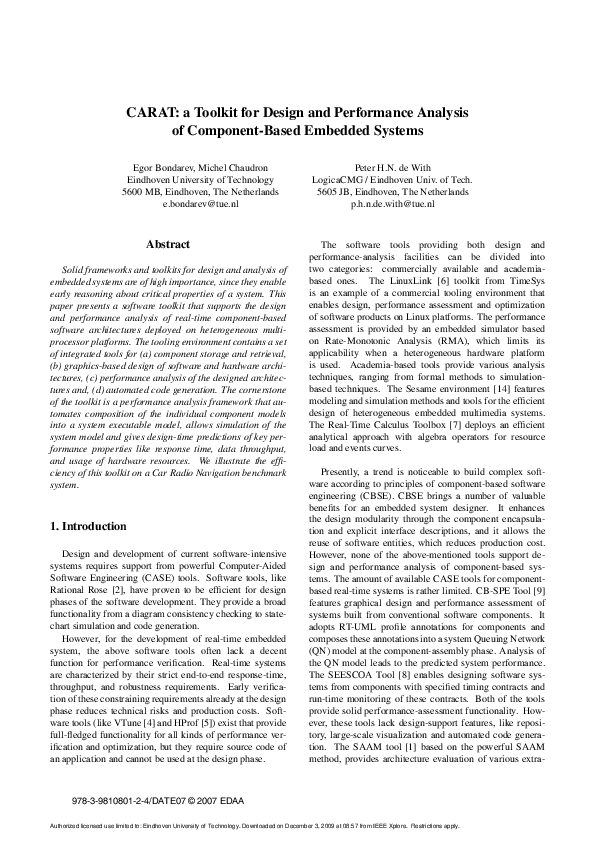 (PDF) CARAT: A toolkit for design and performance analysis of component-based embedded systems