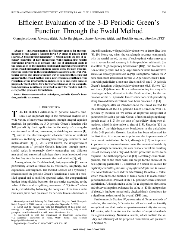 (PDF) Efficient evaluation of the three-dimensional periodic Green function through the Ewald method