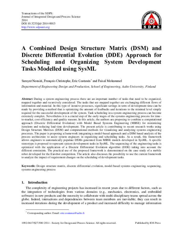 (PDF) A Combined Design Structure Matrix (DSM) and Discrete Differential Evolution (DDE ...