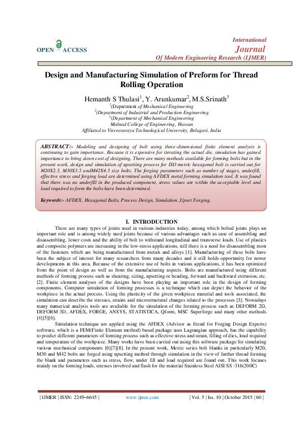 (PDF) Design and Manufacturing Simulation of Preform for Thread Rolling ...