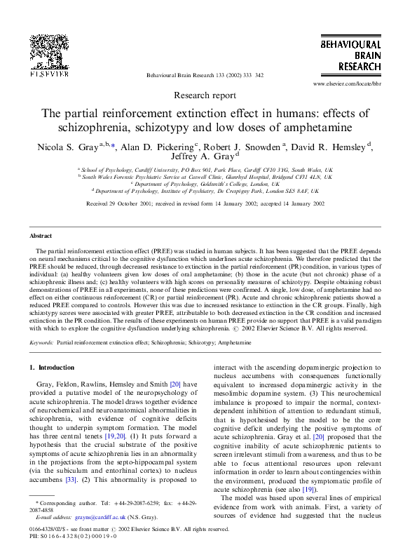 (PDF) The partial reinforcement extinction effect in humans: effects of ...