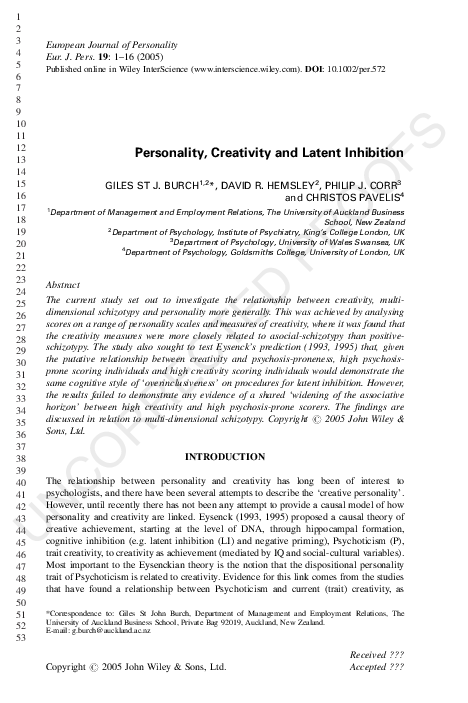 (PDF) Personality, creativity and latent inhibition