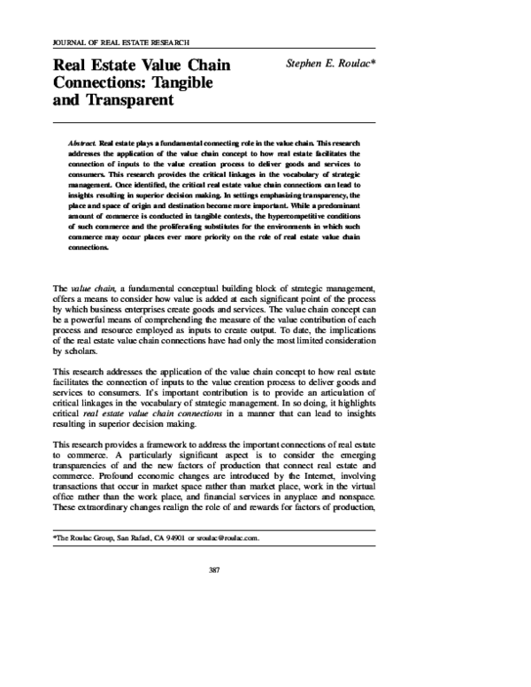 (PDF) Real estate value chain connections: tangible and transparent