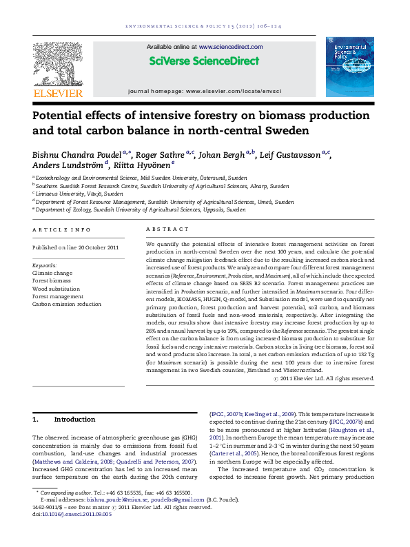 (PDF) Potential effects of intensive forestry on biomass production and total carbon balance in ...