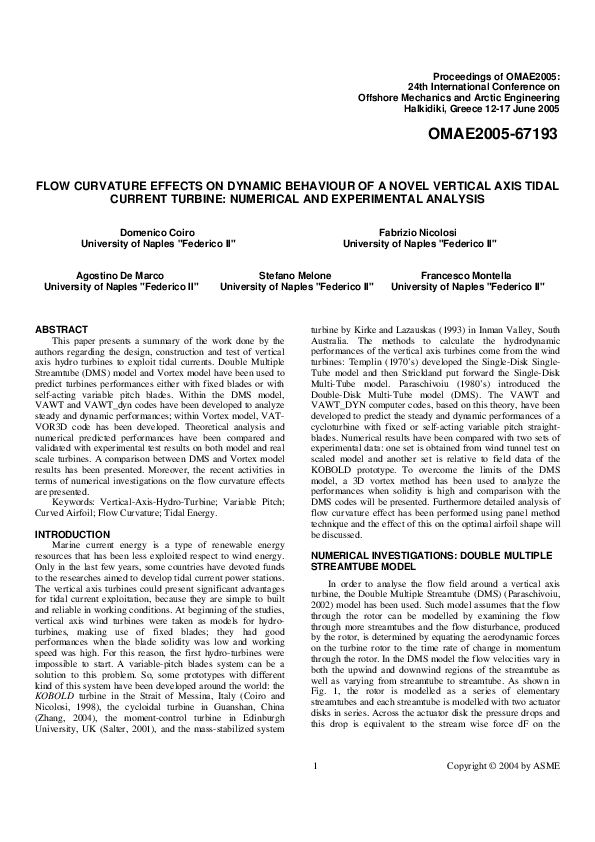(PDF) Flow curvature effects on dynamic behaviour of a novel vertical axis tidal current turbine ...