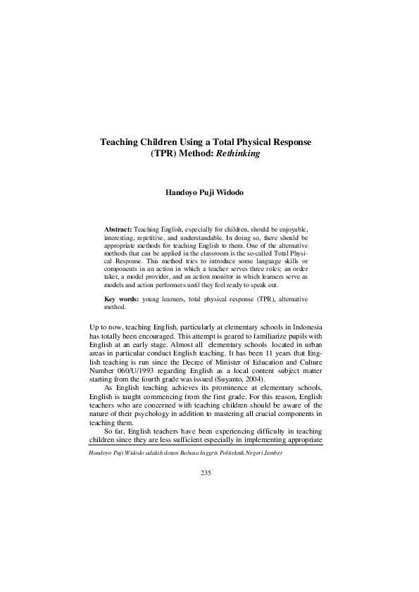 (PDF) Teaching Children Using a Total Physical Response (TPR) Method ...