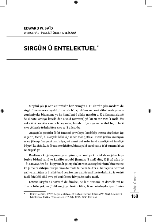 (PDF) Sirgûn û Entelektuel (Exile and Intellectuals) /Edward Said
