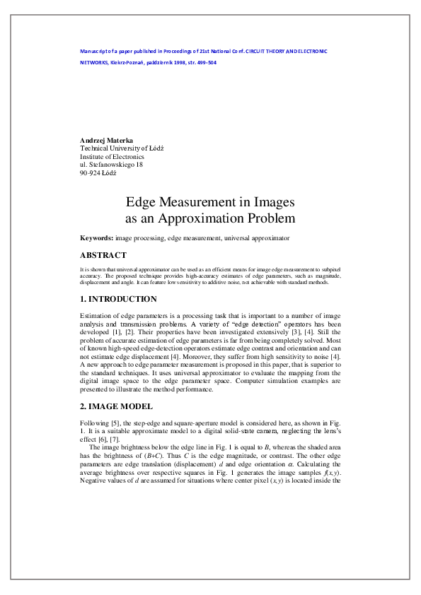 (PDF) Edge Measurement in Images as an Approximation Problem