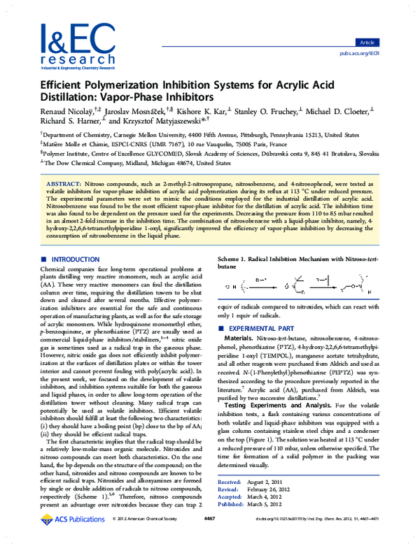 (PDF) Efficient Polymerization Inhibition Systems for Acrylic Acid ...