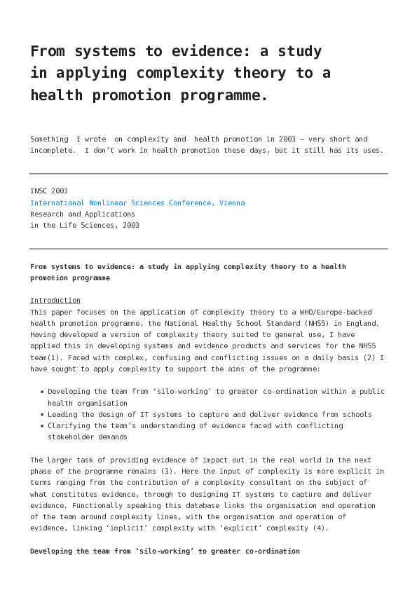 (PDF) From systems to evidence: a study in applying complexity theory ...