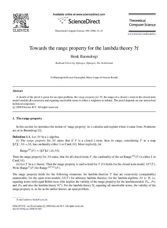 (PDF) Towards the range property for the lambda theory
