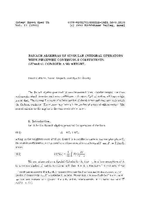 (PDF) Banach algebras of singular integral operators with piecewise continuous coefficients ...