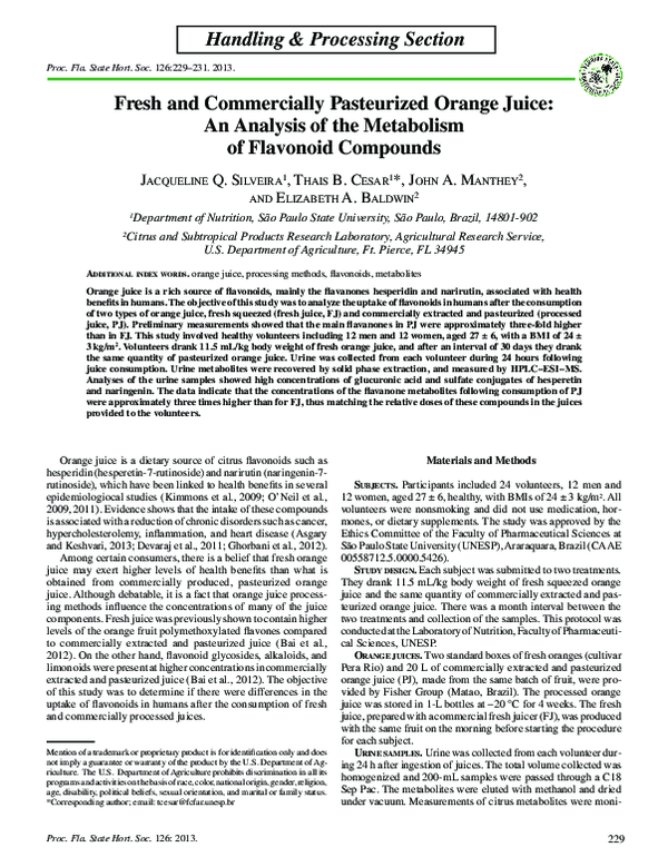 (PDF) Fresh and Commercially Pasteurized Orange Juice: An Analysis of ...