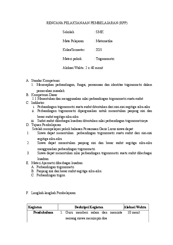 (DOC) RPP KTSP Trigonometri
