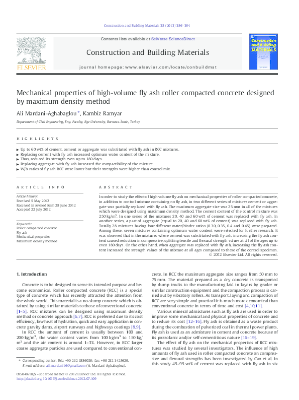 Mechanical properties of high-volume fly ash roller compacted concrete ...