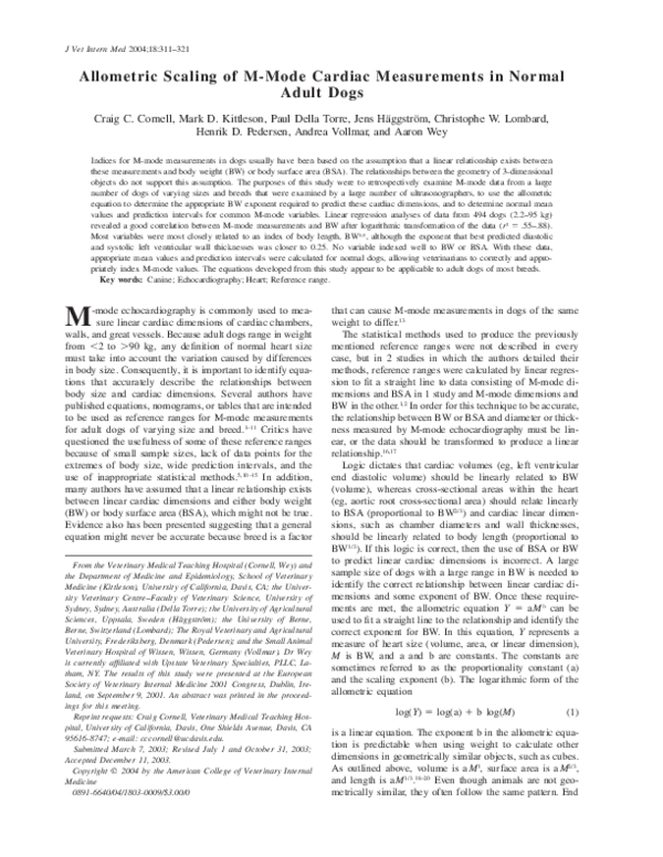 (PDF) Allometric Scaling of M-Mode Cardiac Measurements in Normal Adult ...