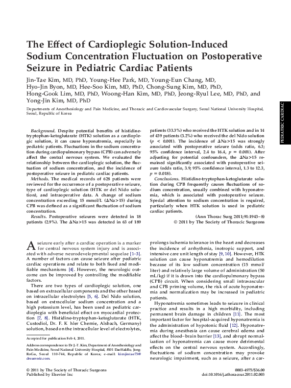 (PDF) The Effect of Cardioplegic Solution-Induced Sodium Concentration ...