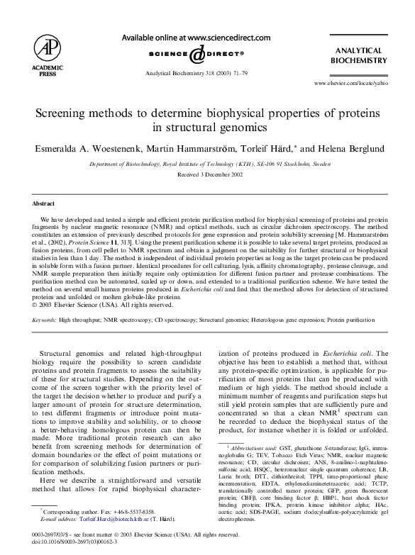 (PDF) Screening methods to determine biophysical properties of proteins ...