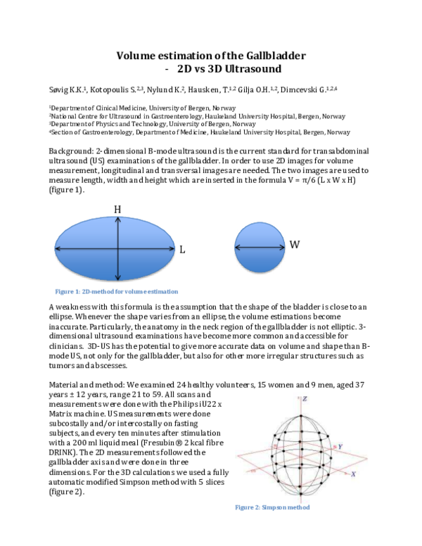 (PDF) Volume estimation of the Gallbladder - 2D vs 3D Ultrasound