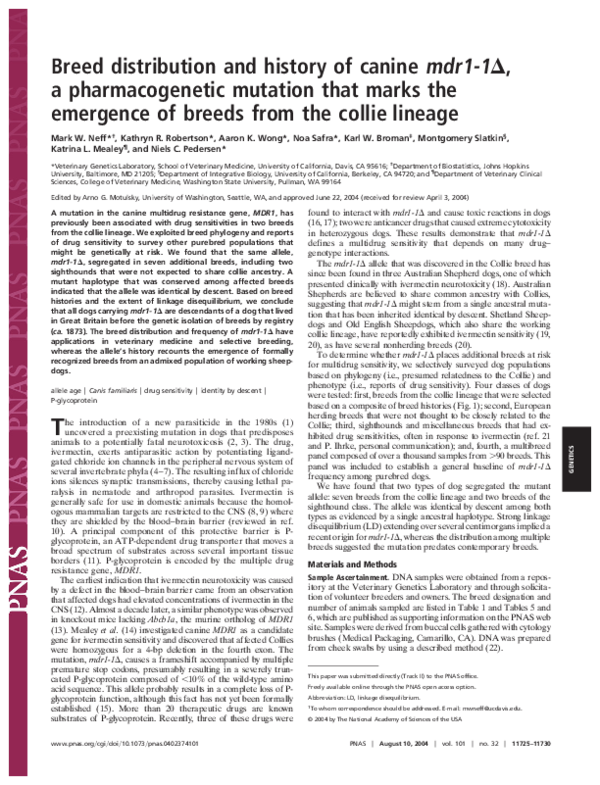 (PDF) Breed distribution and history of canine mdr1-1 , a ...
